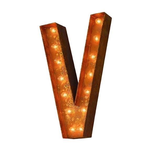 12” Letter V Lighted Vintage Marquee Letters (Modern Font/Rustic) - Buy ...