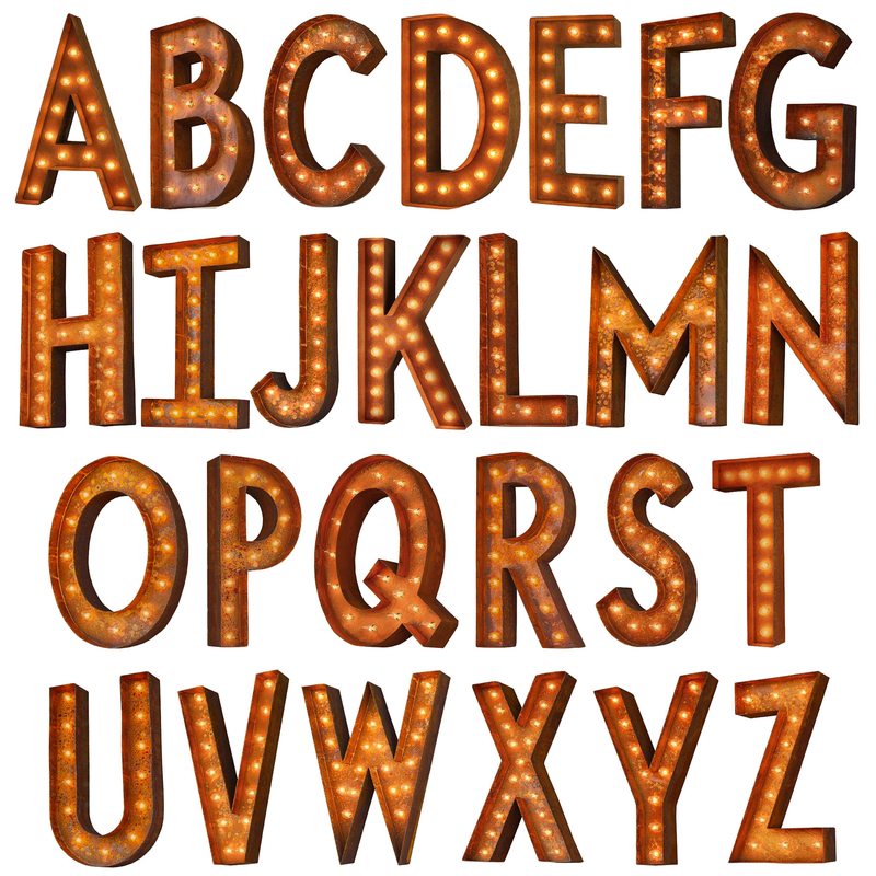 24" Modern Rust Letter Lights - The Rusty Marquee